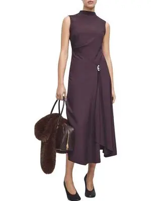 Mango Mock Neck A-line Midi Dress - Wine