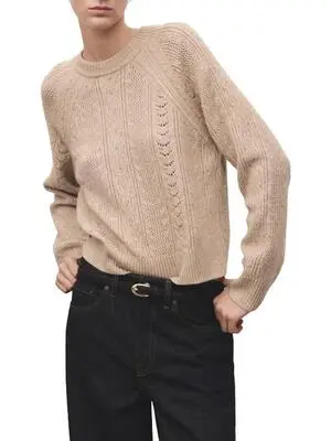 Mango Pointelle Crewneck Sweater - Medium Brown