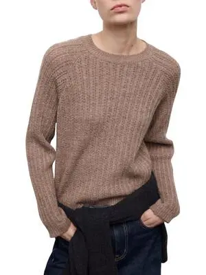 Mango Pointelle Crewneck Sweater - Brown