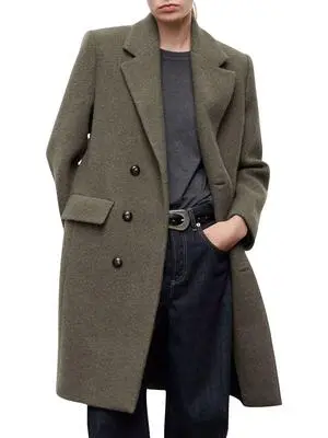 Mango Wool-blend Double-breasted Coat - Khaki Green