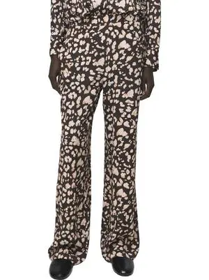 Mango Animal Print Straight Leg Pants - Brown