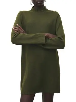 Mango Button Detail Long Sleeve Sweater Dress - Khaki Green