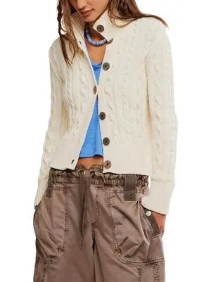 Free People Cable Stitch Cotton Cardigan - Ivory