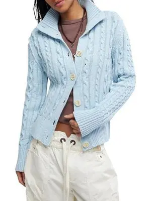 Free People Cable Stitch Cotton Cardigan - Pastel Blue