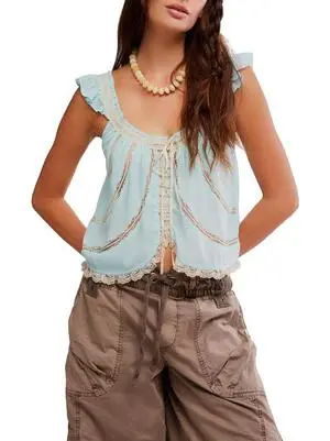 Free People Mable Pleated Ruffle Tank - Pastel Blue Combo