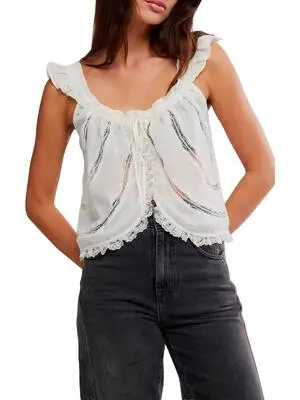 Free People Mable Pleated Ruffle Tank - White Combo