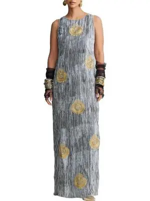 HOLICHIC Embroidered Crushed Velvet Maxi Dress - Gray