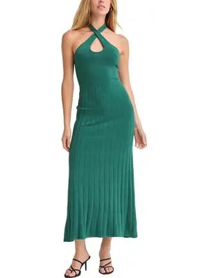 CRESCENT Halter Lurex Knit Midi Dress - Hunter Green