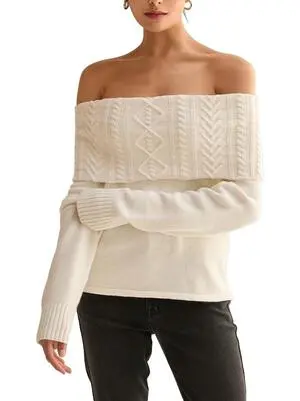 CRESCENT Off-shoulder Cable Knit Top - Ivory