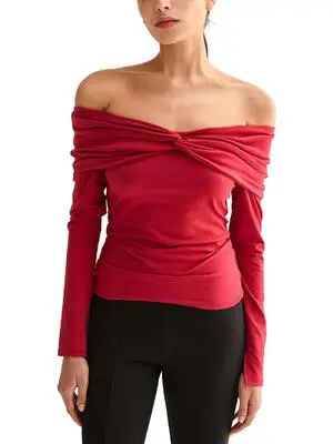 CRESCENT Off-shoulder Knit Top - Ruby