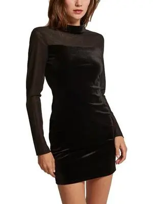 CRESCENT Mixed Media Velvet Mini Dress - Black