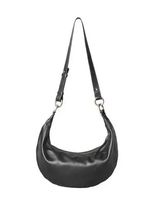 HYER GOODS Small Leather Convertible Hobo Crescent Ring Bag - Black/silver