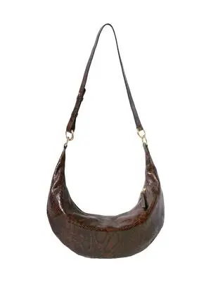 HYER GOODS Small Leather Convertible Ring Bag - Brown Python Embossed