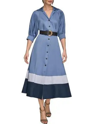 Donna Karan New York Belted Stretch Cotton Shirtdress - Tempest/dusk/nightfall