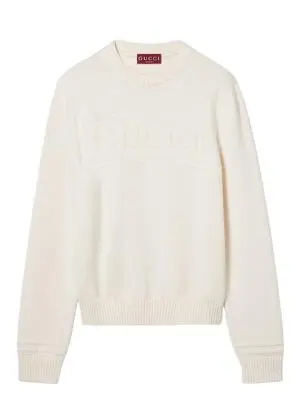 Gucci Knit Cotton Wool Sweater With Intarsia - White