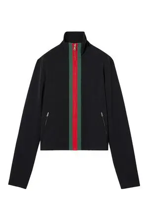 Gucci Stretch Nylon Zip Jacket With Web Intarsia - Black
