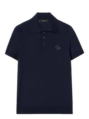 Gucci Knit Wool Polo Shirt With Embroidery - Blue
