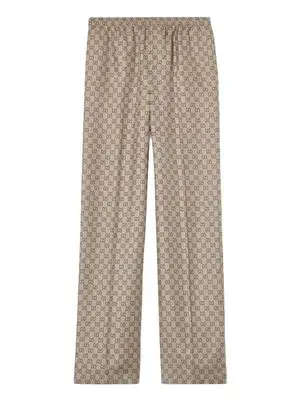 Gucci Printed Silk Twill Pants - Beige