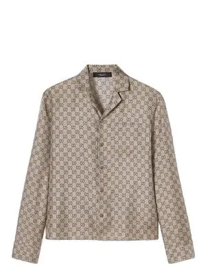 Gucci Printed Silk Twill Bowling Shirt - Beige