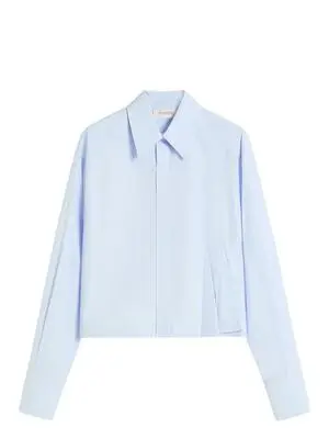 Max Mara Cropped Poplin Shirt With Pleats - Avio