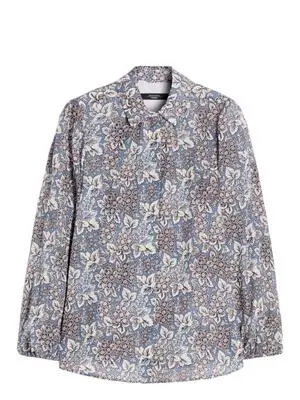 Max Mara Printed Cotton Voile Shirt - Navy