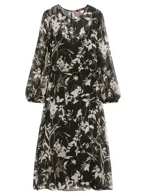Max Mara Printed Chiffon Maxi Dress - Black