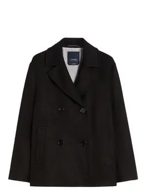 Max Mara Cotton And Linen Basketweave Pea Coat - Black