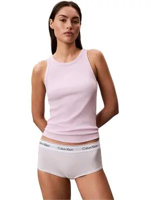 Calvin Klein Logo Graphic Ribbed Tank Top - Spring Lilac