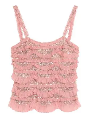 Valentino Garavani Silk Embellished Frilled Top - Pink