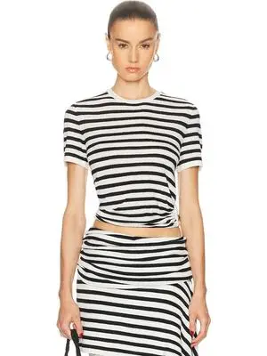 Christopher Esber Stripe Knit Ruched Orbit Tee - Black & White Stripe