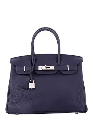 HERMES Birkin 30 Handbag Clemence With Palladium Hardware - Verso - Bleu Nuit/rose Pourpre