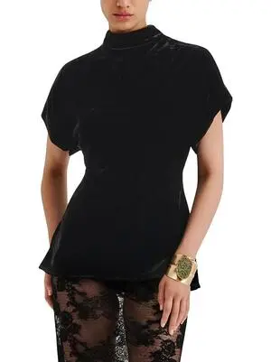 MALINA Otilia Draped Velvet Top - Black