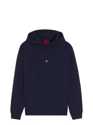 Hugo Cotton-blend Hoodie With Geometric Tape - Dark Blue