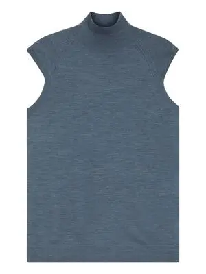 BOSS BOSS Sleeveless Mock-Neck Sweater In Fine Knit Merino Wool Light Blue