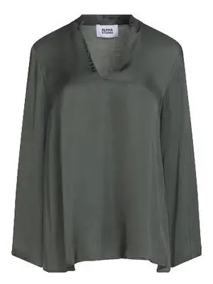 Alpha Studio Satin V-neck Top - Green