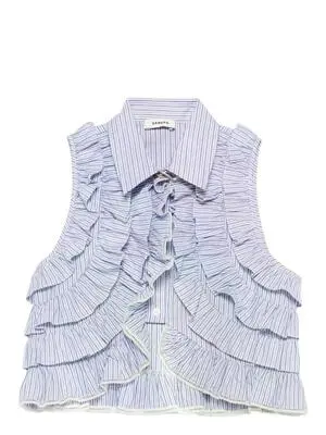 Sandro Striped Ruffled Blouse - Blue