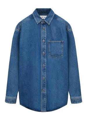 Loewe Anagram-sleeve Denim Overshirt - Medium Blue Denim
