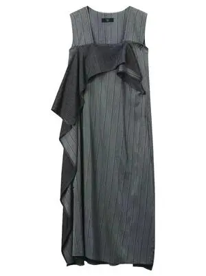 Y’s Striped Sleeveless Dress With Ruffle Detail - Grey