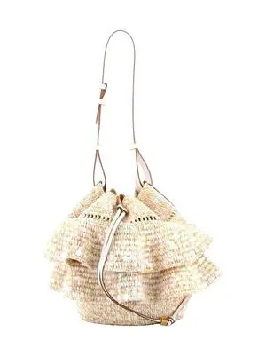 LOEWE Paula's Ibiza Ruffle Balloon Raffia Bucket Bag With Sequins