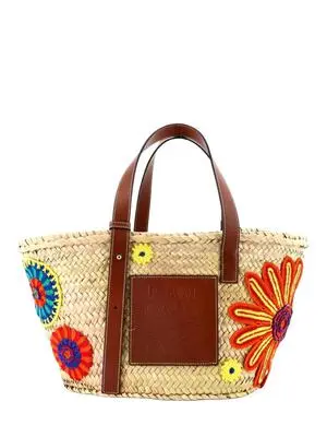 Loewe Basket Woven Raffia Applique Medium Tote - Multicolour