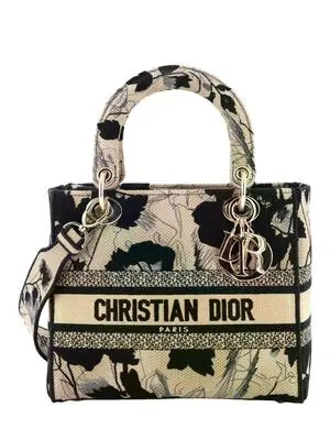 Dior Lady D-Lite Embroidered Canvas Medium Satchel Black