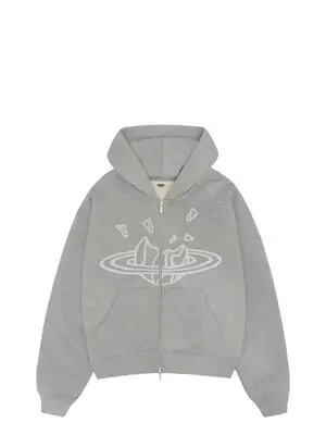 BROKEN PLANET Graphic Zip-up Hoodie - Grey