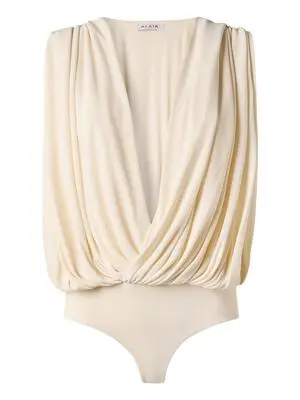Alaïa Hooded Draped Jersey Bodysuit - Neutrals