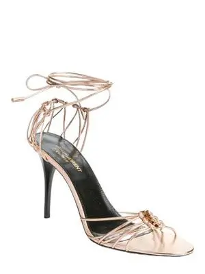Saint Laurent Babylone Ankle Tie Sandal - Metallic Gold