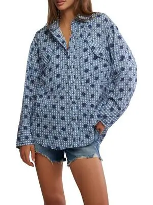 Free People Hidden Flower Button-up Shirt - Navy Combo