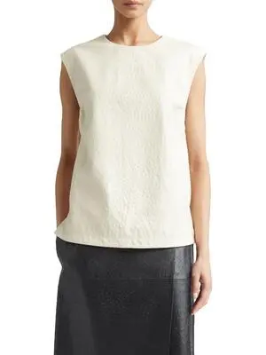 Loulou De Saison Fiza Ostrich Embossed Leather Top - Ivory