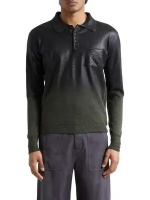 MAISON MARGIELA Metallic Long Sleeve Polo - Green/black