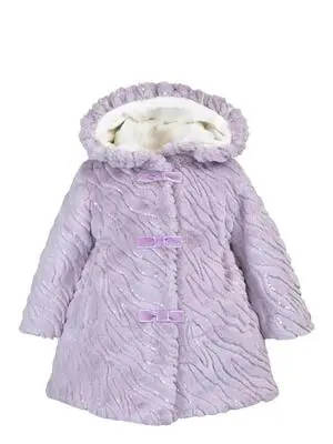 WIDGEON Faux Fur Ruffle Hooded Coat With Bows - Purple Rain