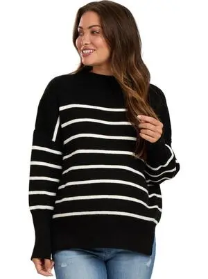 PINKBLUSH Striped Drop Shoulder Maternity Sweater - Black