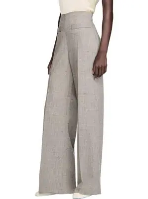 Sandro Wide-leg Checked Wool Trousers - Greige